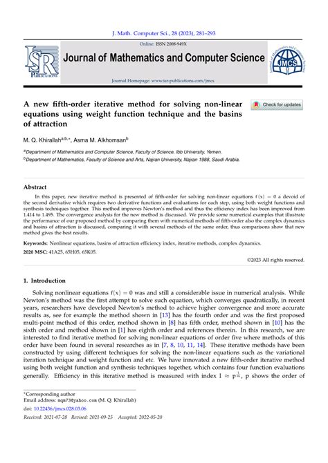 pdf a new fifth order iterative method for solving non linear equations using weight function