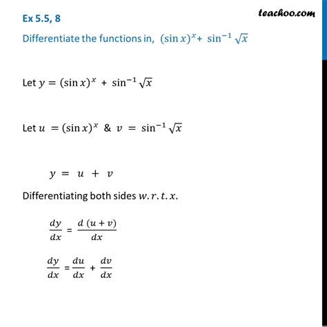ex 5 5 8 differentiate sin x x sin 1 root x teachoo