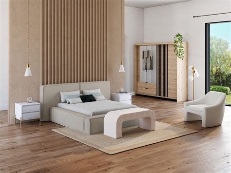 Lit coffre 160 x 200 cm en velours côtelé beige TIMANO