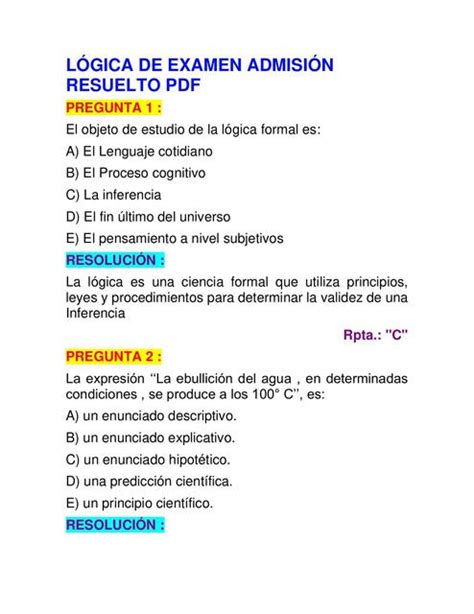Examen De Admisión ESAN Simulacro Lógica Expertos en Exámenes uDocz