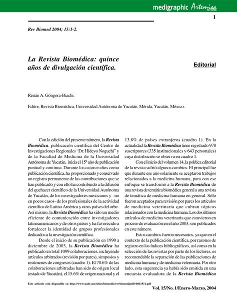 PDF La Revista Biomédica quince años de divulgación científica