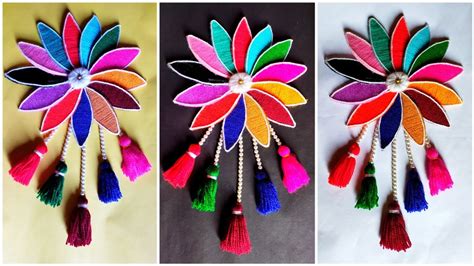 Easy Woolen Flower Wall Hanging Craft Ideas Woolen Wall Hanging
