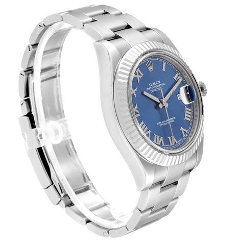 Rolex Datejust II Blue Roman Dial Fluted Bezel Watch 116334 Box Card