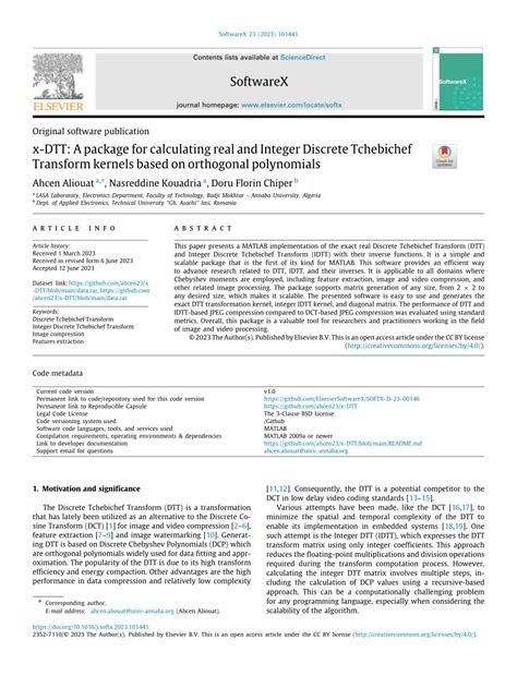 pdf x dtt a package for calculating real and integer discrete tchebichef transform kernels