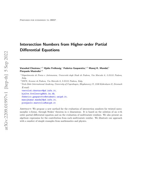 pdf intersection numbers from higher order partial differential equations