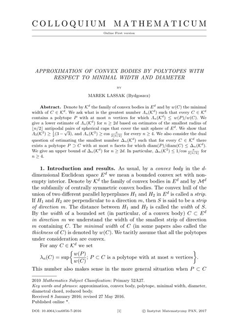 pdf approximation of convex bodies by polytopes with respect to minimal width and diameter
