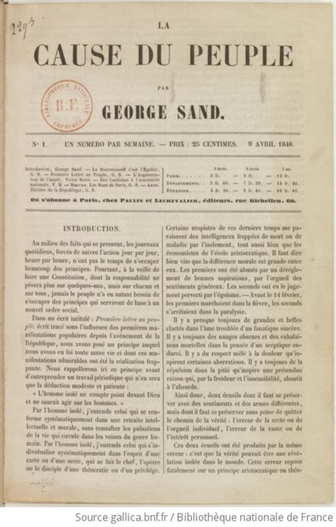 La Cause Du Peuple Par George Sand 1848 04 09 Gallica