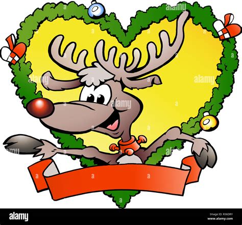 Hand Drawn Vector Illustration Of An Happy Christmas Reindeer Stock