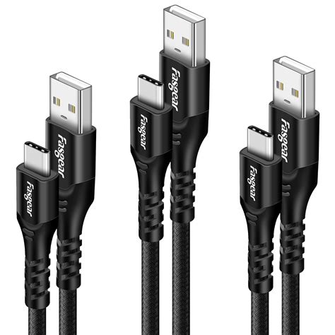 Fasgear USB C Cable 3 Pack 3ft 6ft 10ft Nylon Braided USB Type C Fast