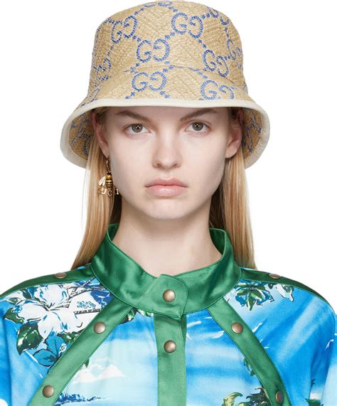 Gucci Beige Raffia Effect GG Bucket Hat SSENSE Canada