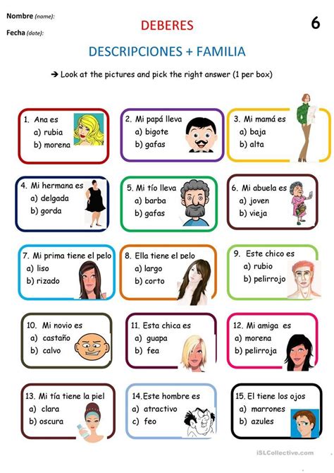 Descripciones la familia Ejercicios para aprender español Aprender