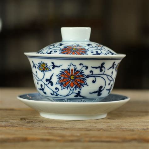 功夫茶具陶瓷茶具 青花瓷小茶碗 名家书法手绘盖碗 斗彩三才碗 linyibin8411