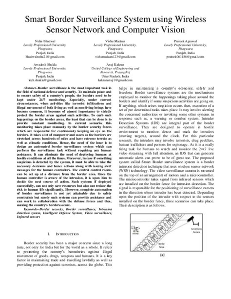 pdf smart border surveillance system using wireless sensor network and computer vision vishu