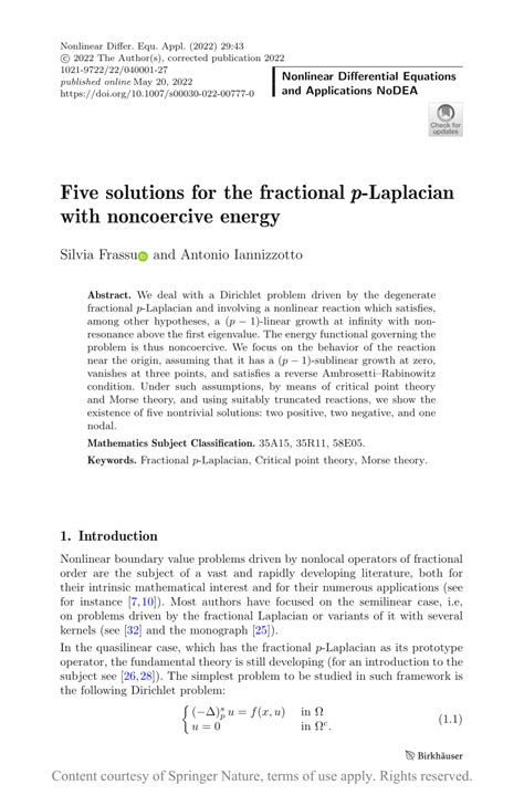 pdf five solutions for the fractional pmb {p} laplacian with noncoercive energy