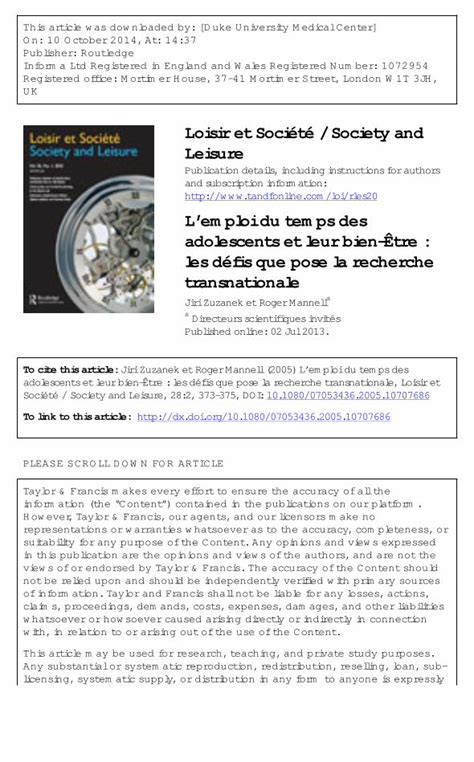 PDF Lemploi du temps des adolescents et leur bien Être les défis