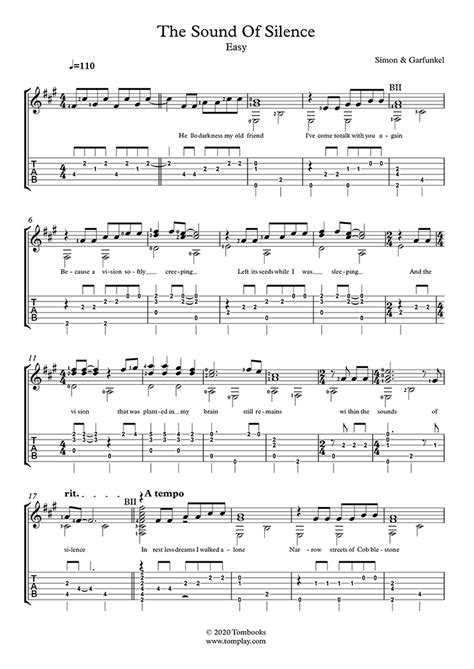 The Sound Of Silence Easy Level Solo Guitar Simon Garfunkel