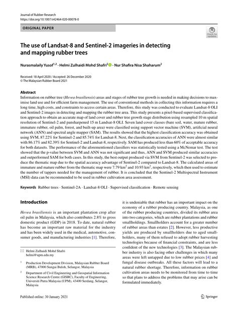 pdf the use of landsat 8 and sentinel 2 imageries in detecting and mapping rubber trees
