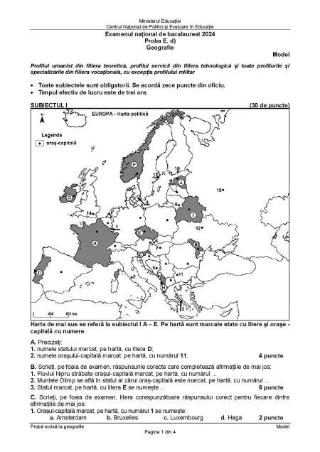 Bacalaureat Modele De Subiecte I Bareme Geografie