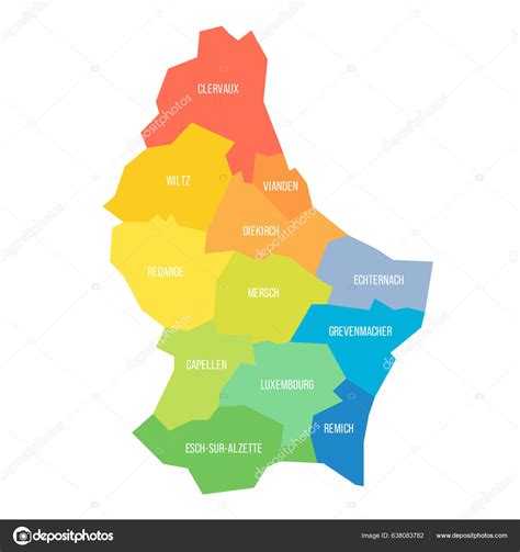 Luxembourg Political Map Administrative Divisions Cantons Colorful