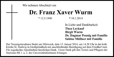 Traueranzeigen Von Franz Wurm Trauer Nn De