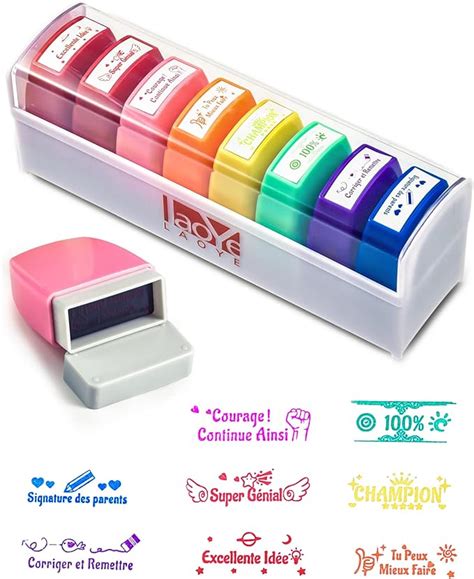 LAOYE Tampons Enseignants Français 8PCS Tampon Auto Encreur pour Cadeau