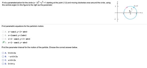 solved find a parameterization for the circle x 2 2 y