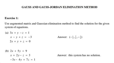 solved gauss and gauss jordan elimination method exercise 1