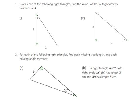 solved 1 given each of the following right triangles find