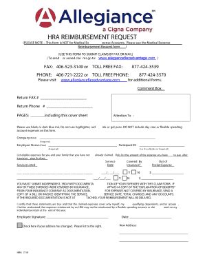 Fillable Online HRA REIMBURSEMENT REQUEST Fax Email Print PdfFiller