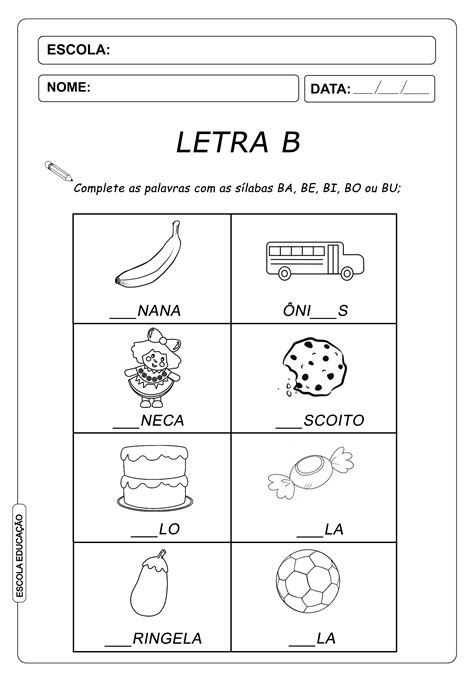 Atividade de Alfabetização Famílias Silábicas Complete a Letra