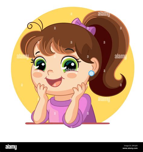Bonita niña feliz cara emoción vector ilustración Personaje de dibujos