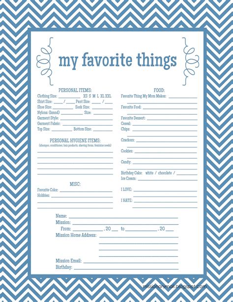 My Favorite Things Printable