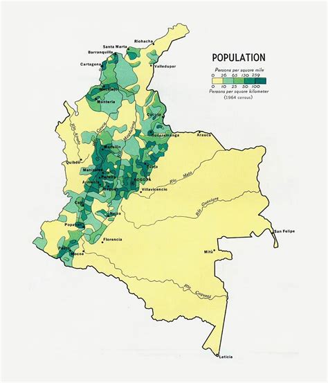 Detailed Population Map Of Colombia Colombia South America