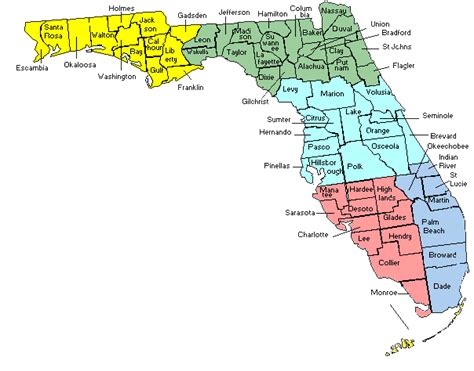 Map Of Florida Counties Free Printable