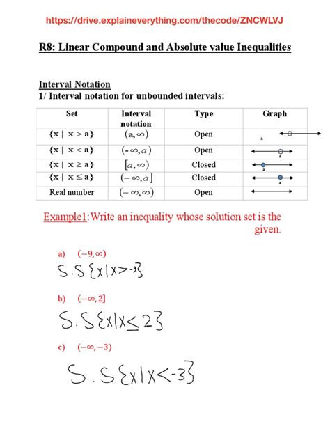 r8 linear compound and absolute value inequalities interval notation 1 interval notation for