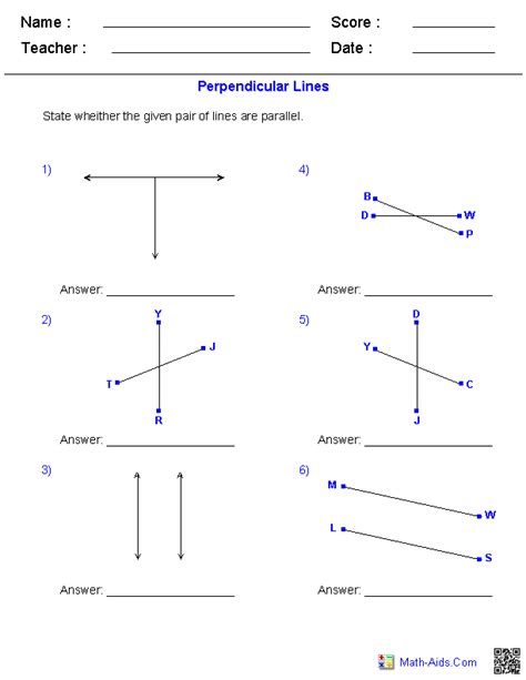 Parallel And Perpendicular Lines Worksheets