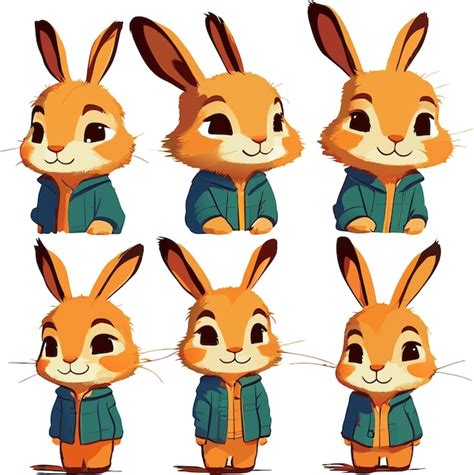 Premium Vector Vector Set Of Cute Rabbits In Cartoon Style Bunny Pet