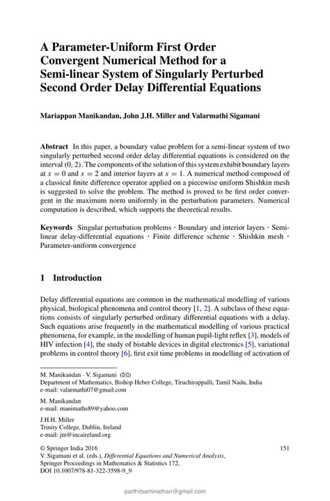 pdf a parameter uniform first order convergent numerical method for a semi linear system of