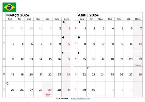 Calendário Março e Abril 2024 Brasil