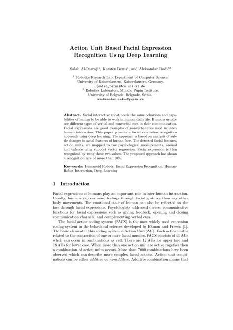 pdf action unit based facial expression recognition using deep learning