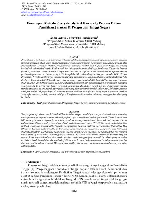 pdf penerapan metode fuzzy analytical hierarchy process dalam pemilihan jurusan di perguruan