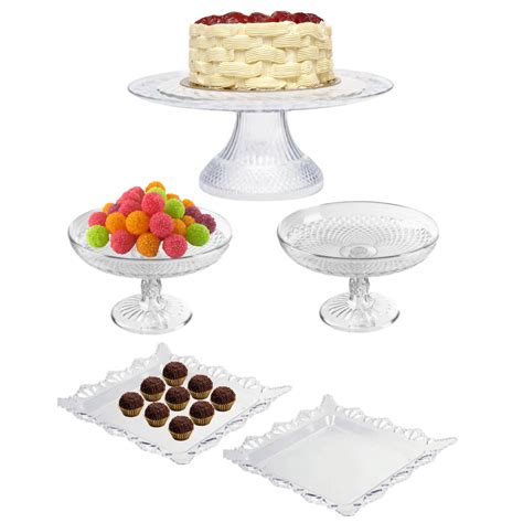 Kit 1 Boleira Cristal 2 Bandejas Luxo 2 Doceira Lapidada Redonda