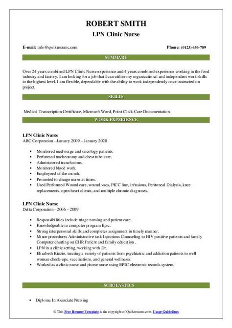 Lpn Clinic Nurse Resume Samples Qwikresume