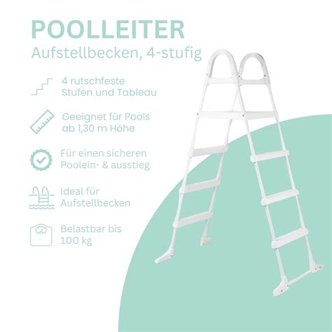 Poolomio Poolleiter Edelstahl Aufstellleiter 4 stufig für Pool bis 1 40