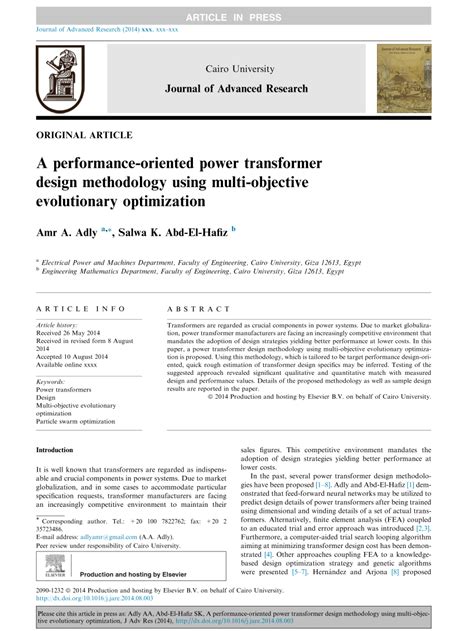 pdf a performance oriented power transformer design methodology using multi objective