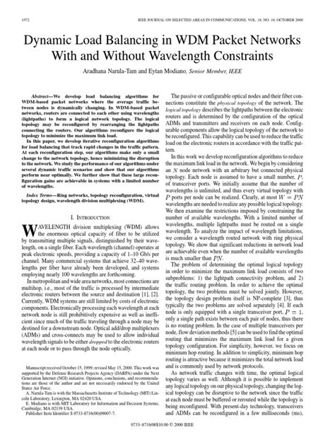 dynamic load balancing in wdm packet networks with and without wavelength constraints pdf