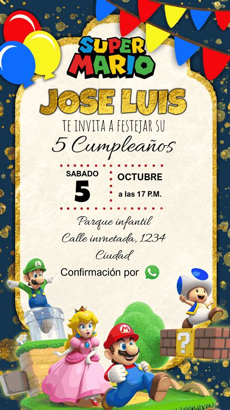 Plantillas tarjetas de invitación para Cumpleaños Super Mario Bros