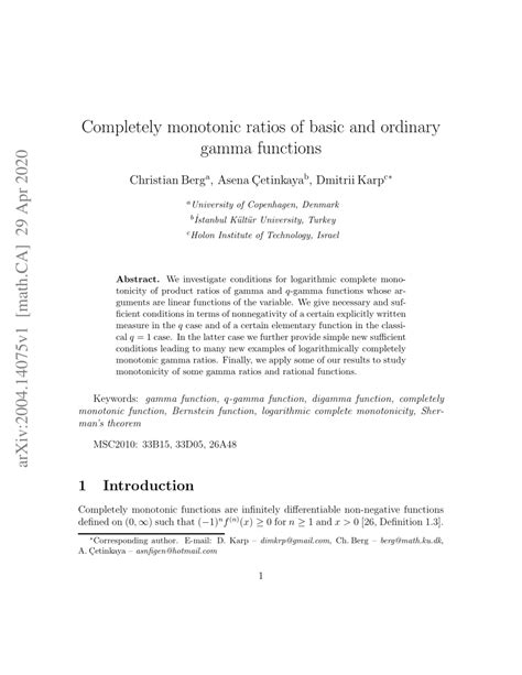 pdf completely monotonic ratios of basic and ordinary gamma functions
