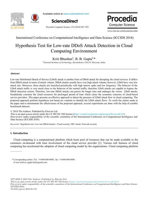 pdf hypothesis test for low rate ddos attack detection in cloud computing environment