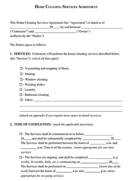 Printable Cleaning Contract Template
